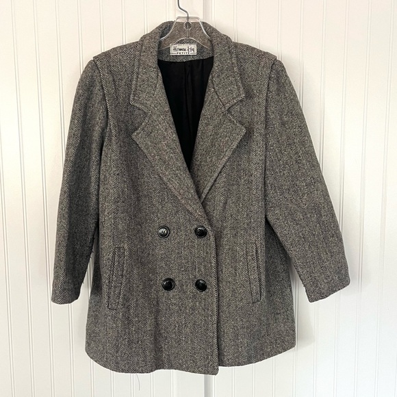 Herman Kay | Jackets & Coats | Vintage Gray Tweed Wool Peacoat Herman ...